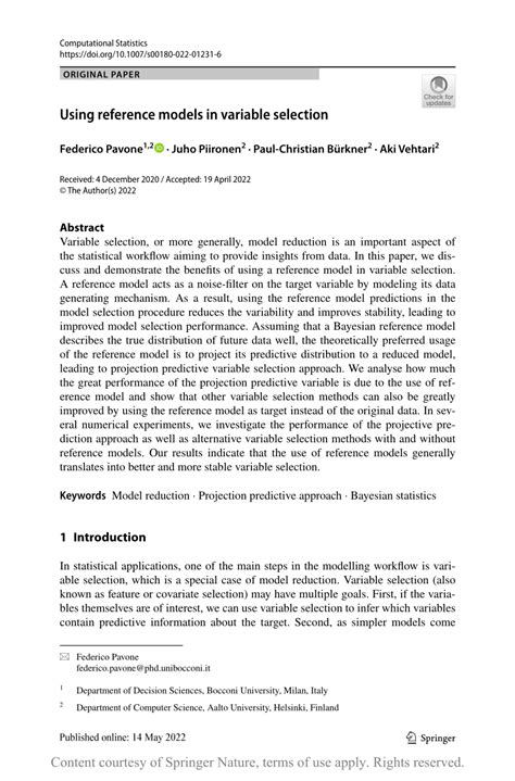 Pdf Using Reference Models In Variable Selection