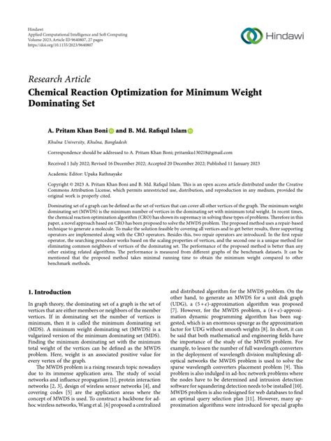 Pdf Chemical Reaction Optimization For Minimum Weight Dominating Set