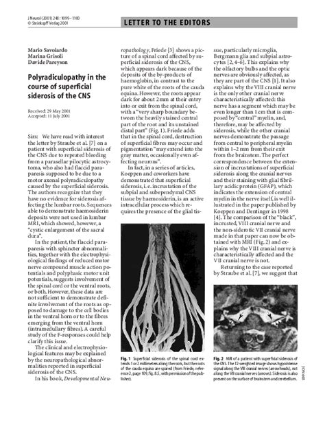 Pdf Polyradiculopathy In The Course Of Superficial Siderosis Of The Cns