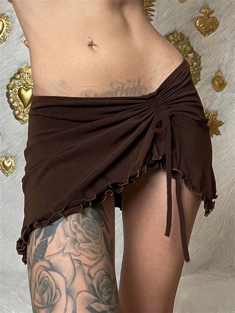 Y2k 세련된 Drwstring 로우 웨이스트 펜슬 스커트 미니 스커트 여성용 세련된 비치 레트로 여름 의상 2023 위시버킷