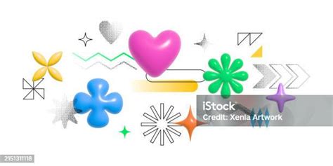 대담한 3d 개체 픽셀 모양 선형 Elements8bit 추상 90 년대 스타일 일러스트 레이 션과 벡터 그래픽 구성 인쇄 전단지 배너 브로셔 브랜딩을 위한 트렌디한 디자인