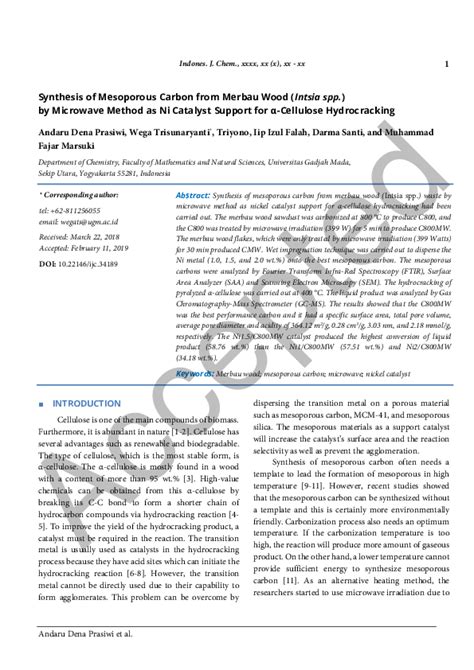 Pdf Synthesis Of Mesoporous Carbon From Merbau Wood Intsia Spp By Microwave Method As Ni