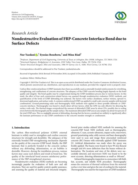 Pdf Nondestructive Evaluation Of Frp Concrete Interface Bond Due To Surface Defects