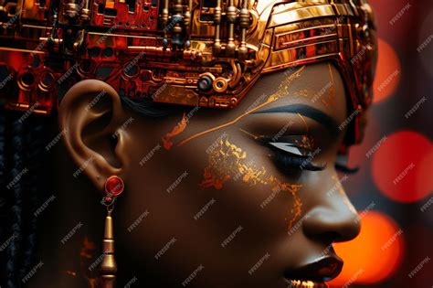 premium photo cybernetic implant portrait with glowing metallic chip holographic binary code