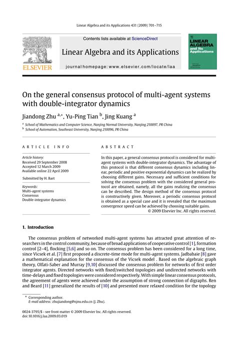 Pdf On The General Weighted Average Consensus Protocol Of Multi Agent