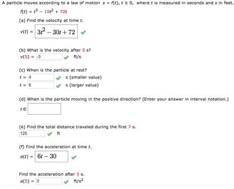 solved a particle moves according to a law of motion s