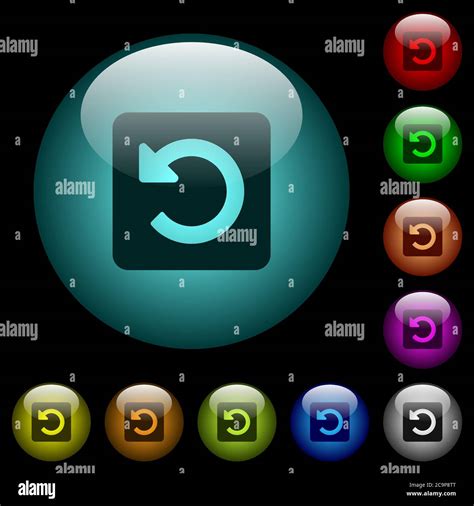 Rotate Left Icons In Color Illuminated Spherical Glass Buttons On Black
