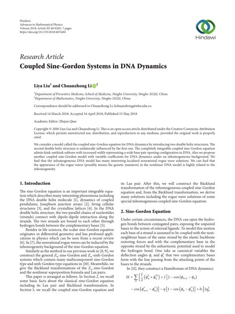 Pdf Coupled Sine Gordon Systems In Dna Dynamics