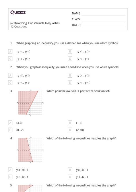 50 Two Variable Inequalities Worksheets For 9th Grade On Quizizz Free And Printable