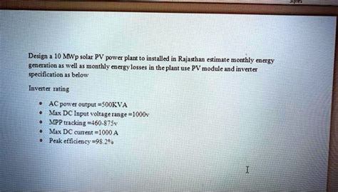 SOLVED Design A MWp Solar PV Power Plant To Be Installed In Rajasthan Estimate Monthly