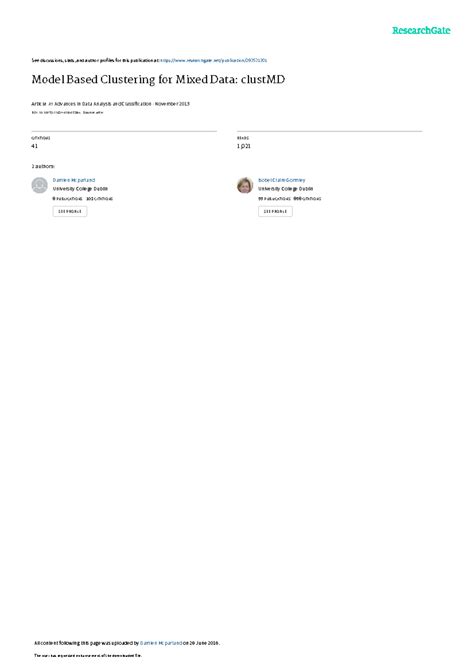 Model Based Clustering For Mixed Data Clust Md See Discussions Stats