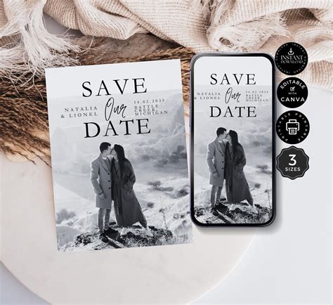 Save The Date Couple Photo Invitation Template Modern Invite Evite Electronic Printable