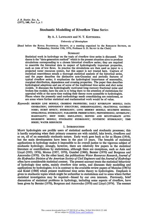Pdf Stochastic Modeling Of River Flow Time Series