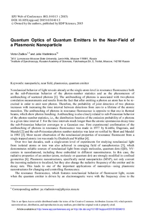 Pdf Quantum Optics Of Quantum Emitters In The Near Field Of A