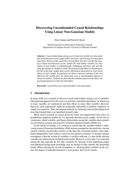 Pdf Discovering Unconfounded Causal Relationships Using Linear Non Gaussian Models