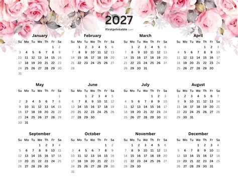 Free Printable Yearly Floral Calendar 2026 2027 Free Printable Yearly