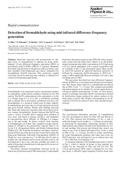 Pdf Detection Of Formaldehyde Using Mid Infrared Difference Frequency Generation