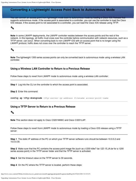 Upgrading Autonomous Cisco Aironet Access Points To Lightweight Mode Cisco Sys Pdf