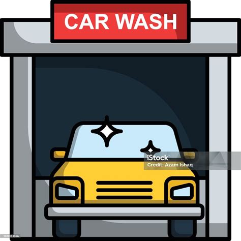 터치리스 인베이 자동 자동차 세척 컨베이어 장비 흰색 배경에 공조 세차 및 청소 서비스 기호 차량 소독 표지판 세차장에 대한