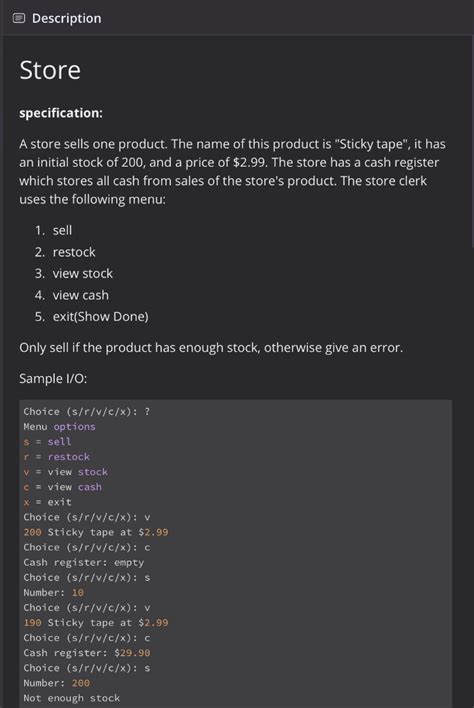 Solved E Description Store Specification A Store Sells One