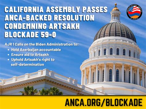 California Assembly Passes Anca Backed Resolution Condemning Artsakh