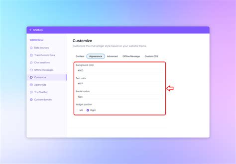 customize appearance webwhiz