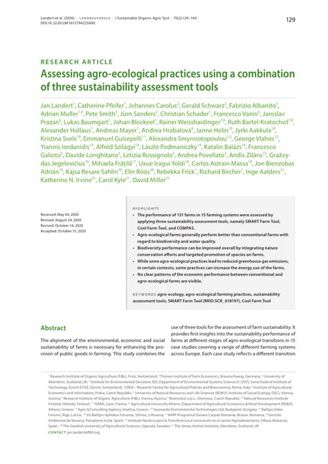PDF Assessing Agro Ecological Practices Using A Combination Of Three Sustainability Assessment