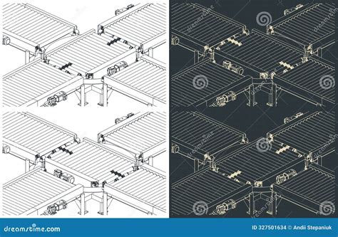 Turntable Roller Conveyor Technical Drawings Stock Vector Illustration Of Transportation