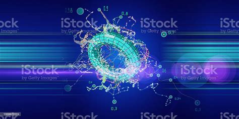 Abstract Technology Background With Chaotic Lines Connecting Dots Of Torus With Blurred Lines