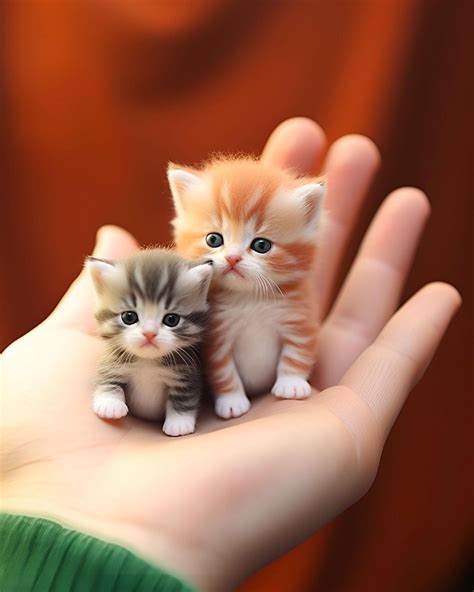 Two Tiny Kittens Sitting On Hand