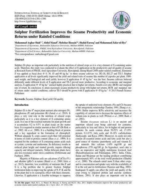 Shah Et Al 2013 Download Free Pdf Sesame Plant Nutrition