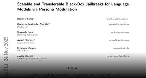 Paper Page Scalable And Transferable Black Box Jailbreaks For Language Models Via Persona