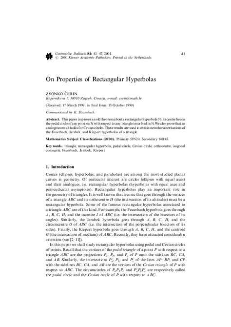 Pdf On Properties Of Rectangular Hyperbolas
