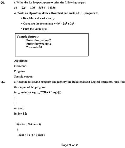 Solved Q1 I Write The For Loop Program To Print The Following Output
