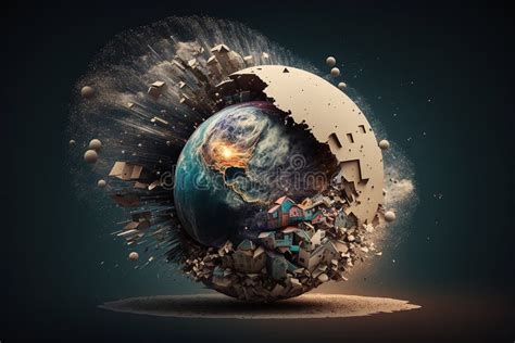 Earthquake Concept The Globe Breaking Into Small Parts Generative Ai