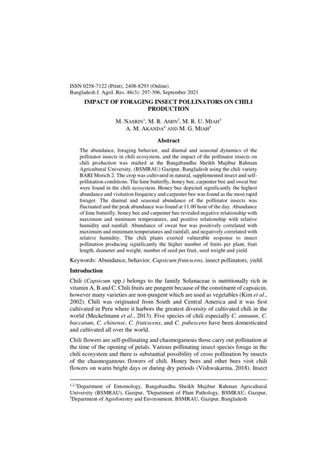 Pdf Impact Of Foraging Insect Pollinators On Chili Production