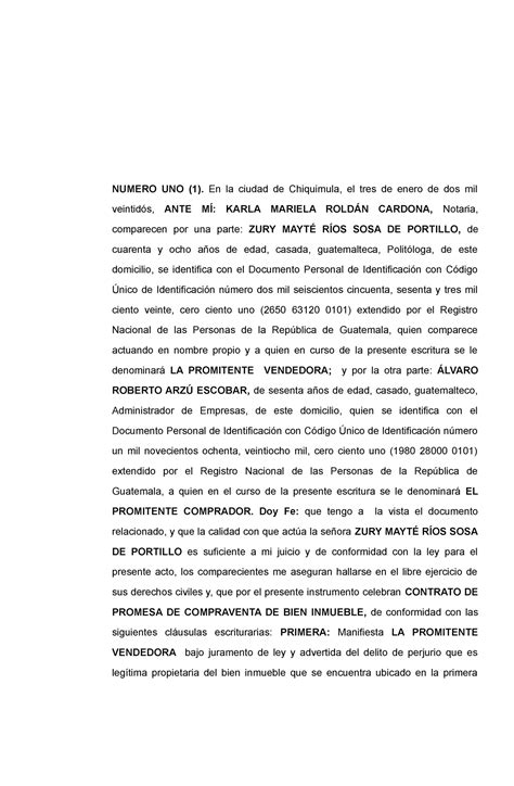 1 Promesa De Compraventa Bien Inmueble Sin Registro Numero Uno 1