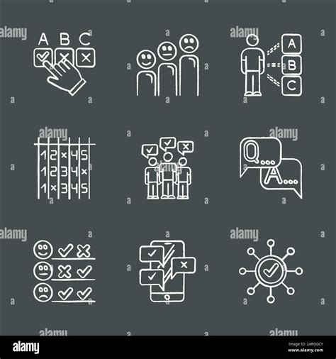 Survey Chalk Icons Set Choosing Checkbox Correct And Wrong Answer Satisfaction Level