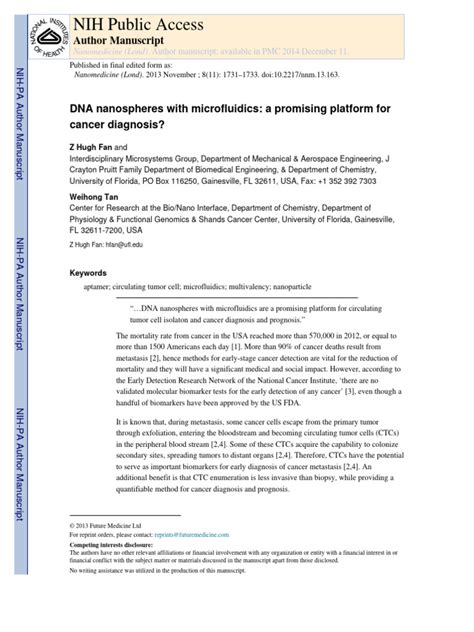 Dna Nanospheres With Microfluidics Pdf Microfluidics Clinical