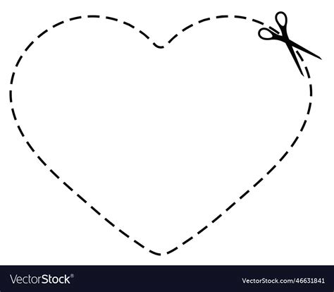 Scissors Cut Dotted Line Heart With Dash Icon Vector Image