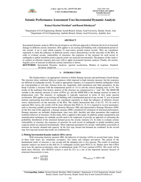 Pdf Seismic Performance Assessment Uses Incremental Dynamic Analysis