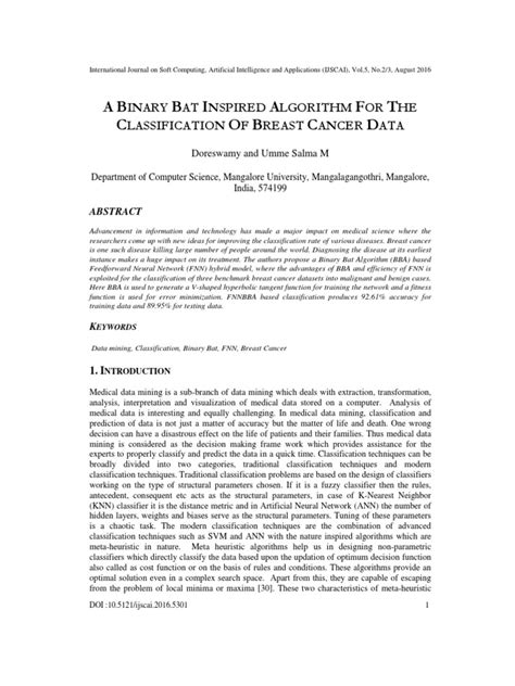 a binary bat inspired algorithm for the classification of breast cancer