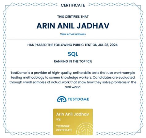 Sql Testdome Professionalgrowth Datadriven Arin Jadhav