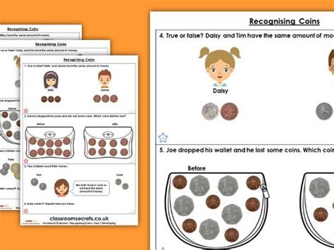 Free Year 1 Recognising Coins Summer Block 5 Maths Homework Extension