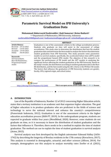 Pdf Parametric Survival Model On Ipb Universitys Graduation Data
