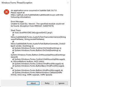 Error Message Issue 6344 SubtitleEdit Subtitleedit GitHub