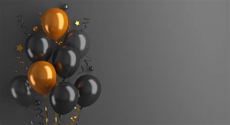 비행 풍선 색종이 복사 공간 텍스트 배너 템플릿 3d 렌더링 그림블랙 프라이데이 판매 배경 장식 검정색 배경에 대한 스톡 사진 및 기타 이미지 Istock