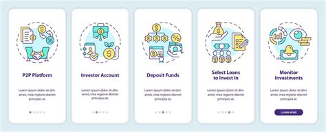 Lending For Investors Onboarding Mobile App Screen P2p Platform Walkthrough 5 Steps Editable