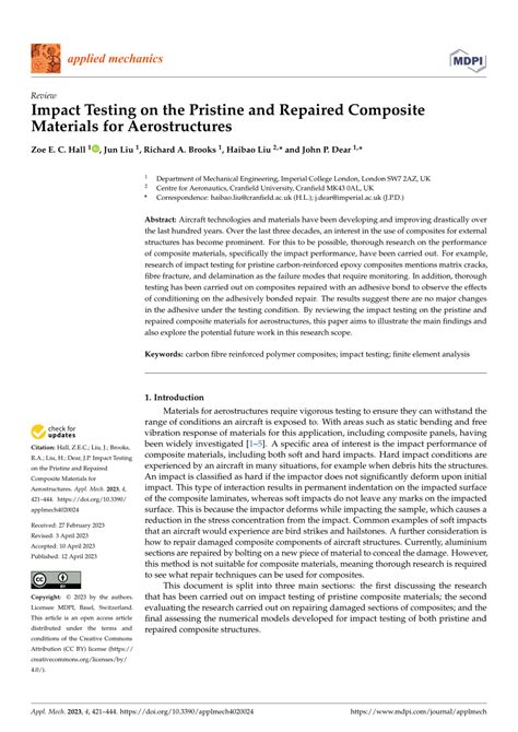 Pdf Impact Testing On The Pristine And Repaired Composite Materials For Aerostructures