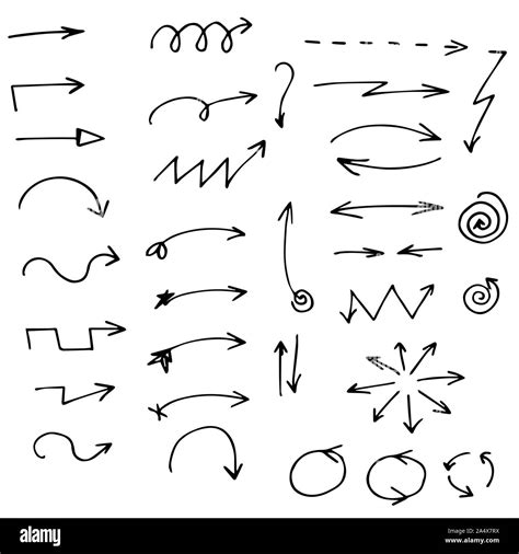 Set Of Vector Curved Arrows Hand Drawn Sketch Doodle Style Collection